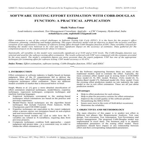 Software Testing Effort Estimation With Cobb Douglas Function A