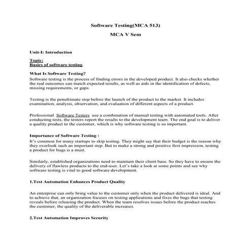 Software Testing Lecture Notes Pdf