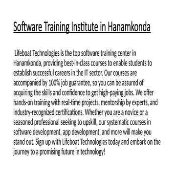 Lifeboat Technologies Best Software Training Institute In Hyderabad And Hanamkonda Ppt
