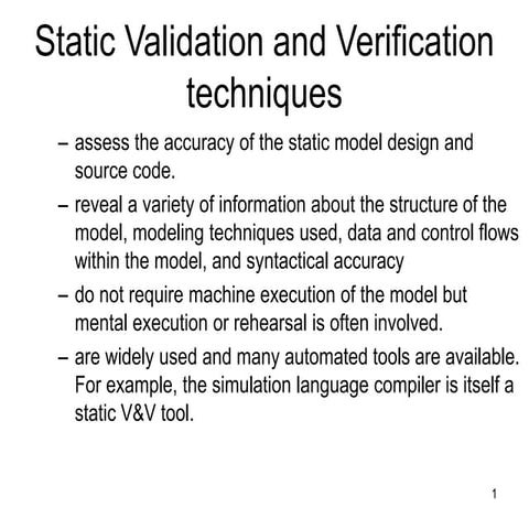 Softwarevalidationandverification Statictechniques Ppt