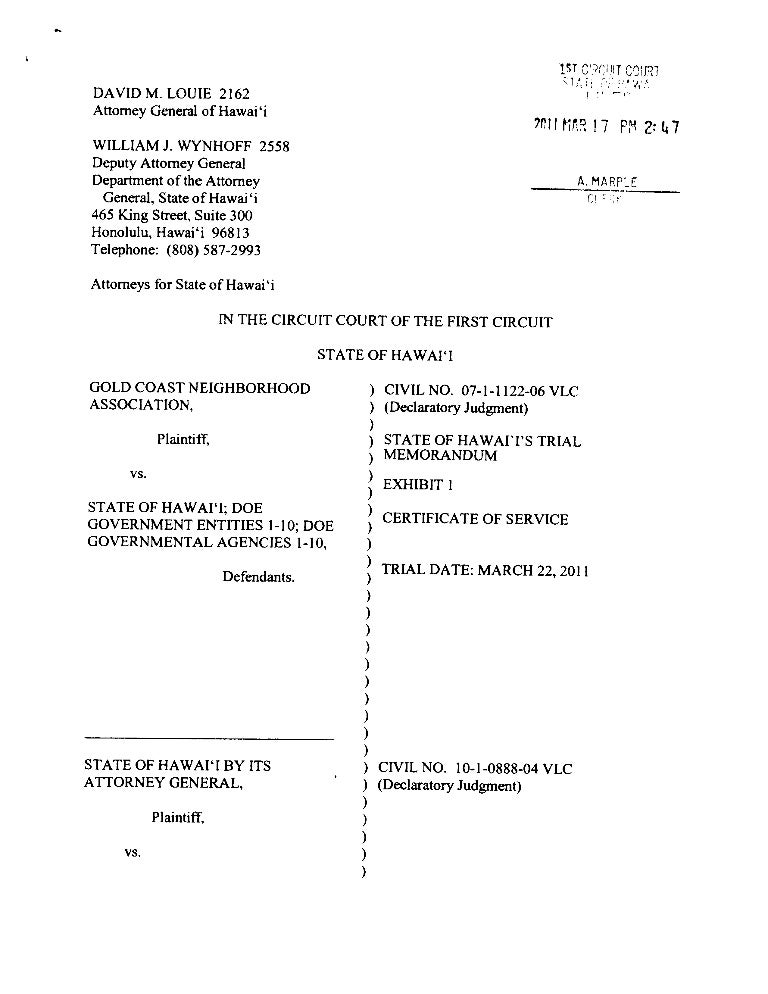 State of Hawaii Trial Memorandum