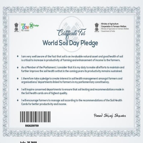 my gov certificate Soil health pledge on world soil daymembers of ...