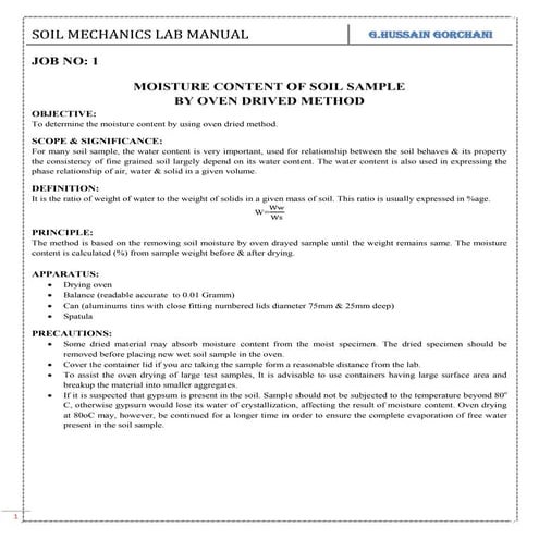 CT-233 SOIL MECHANICS LAB MANUAL BSC Civil | PDF