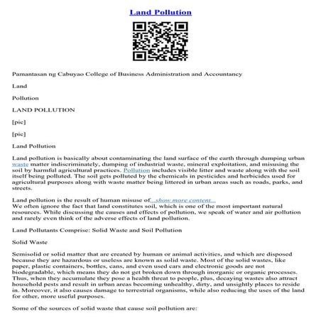 Soil Pollution Essay | PDF