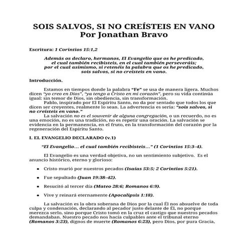 SOIS SALVOS, SI NO CREÍSTEIS EN VANO Por Jonathan Bravo | PDF