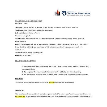 Lesson plan 1 and 2 | PDF