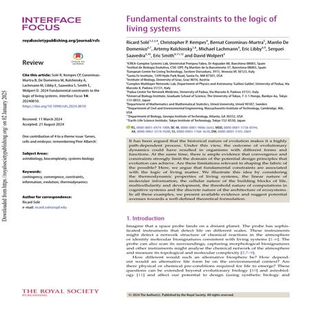 Fundamental constraints to the logic ofliving systems | PDF