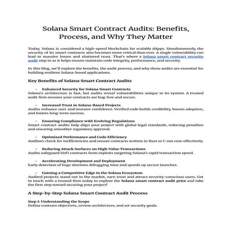 Solana Smart Contract Audits: Benefits, Process, and Why They Matter | PDF