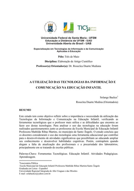Artigo tecnologia em favor da educacao | PDF