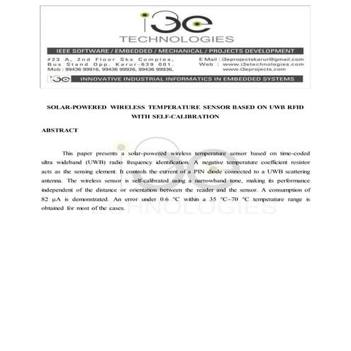 Solar powered wireless temperature sensor based on uwb rfid with self ...