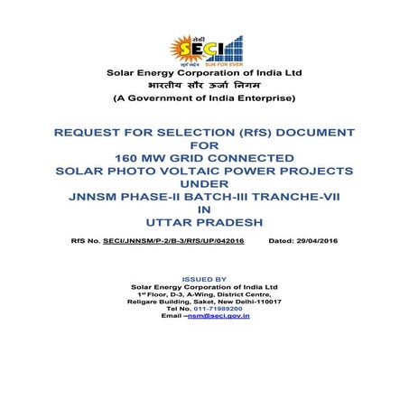 RfS 160 MW GRID CONNECTED SOLAR PV in UTTAR PRADESH | PDF