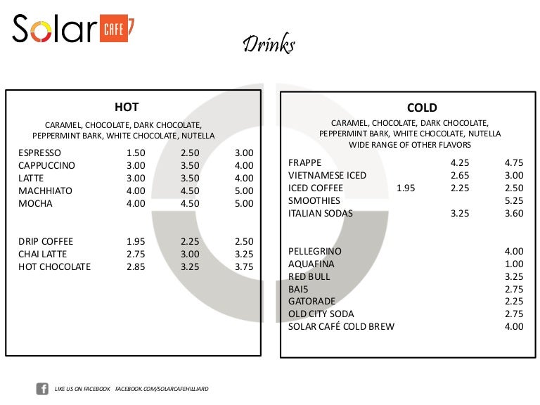 Solar Cafe Menu