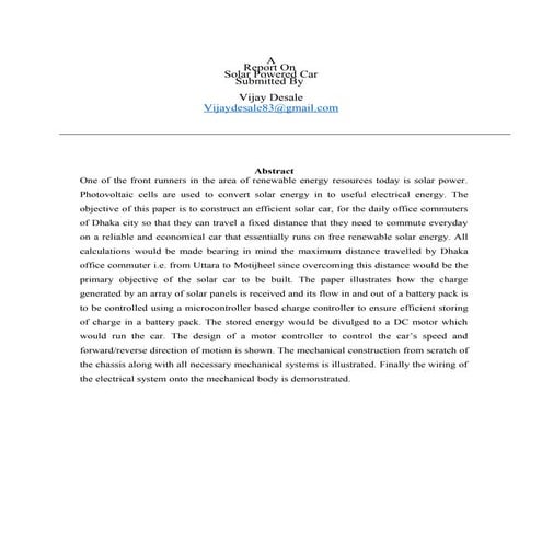 Solar car full report | DOC