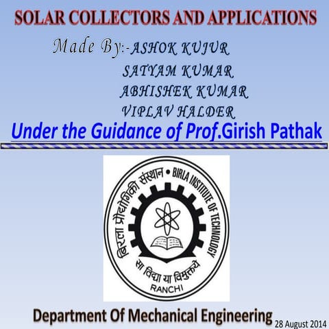 Solar collectors and applications | PPTX