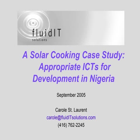 Solar Cooking Case Study: Appropriate ICTs for Development in Nigeria | PPT