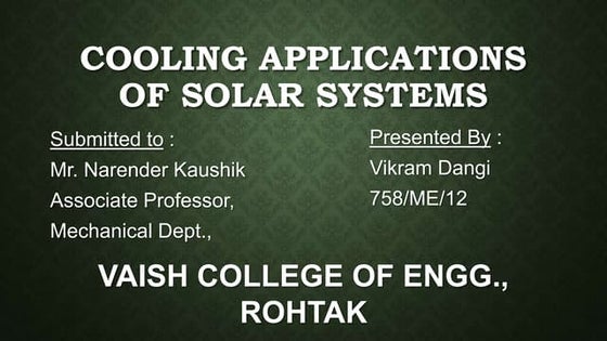 Performance analysis of a schoolroom model for solar applications | PPT