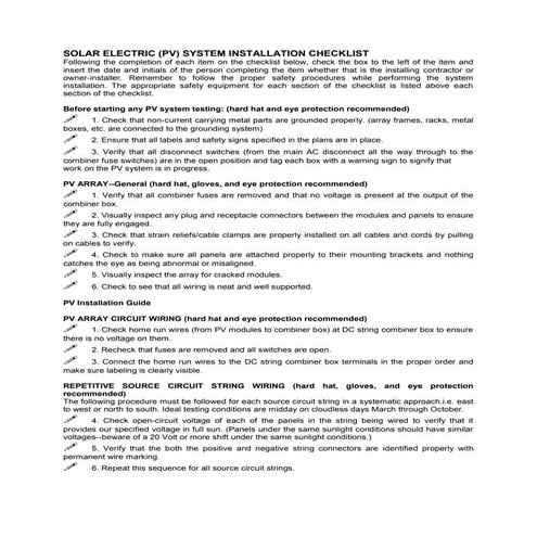 Solar electric installation check list | DOCX