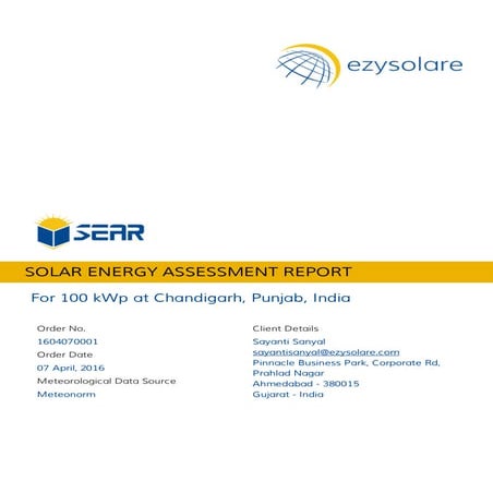 Solar Energy Assessment Report for 100 kWp of Chandigarh, Punjab ...