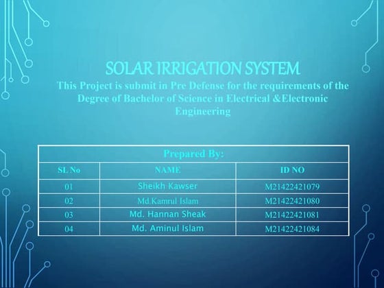 Smart Solar Irrigation System | PPTX | Water Services | Home Utilities