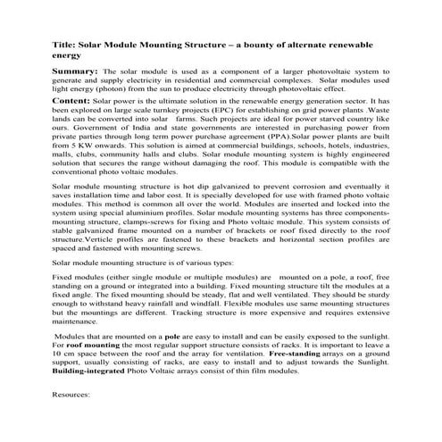 Solar module mounting structure Manufacturer | DOC | Power and Energy ...