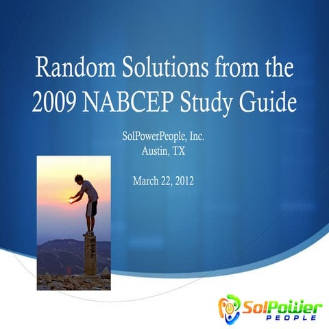 #SolarMOOC Random Problems from 2009 NABCEP STUDY GUIDE | PPT