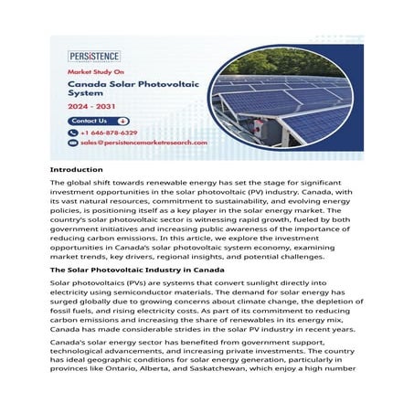 Growth Opportunities in the Canada Solar Photovoltaic System Market | DOCX