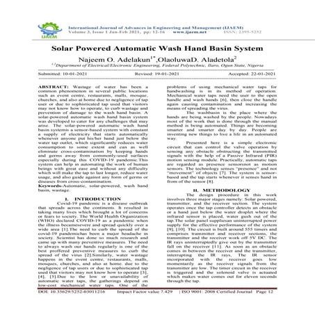 Solar powered automatic wash hand basin system | PDF