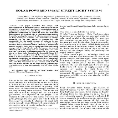 Solar Based Smart Street Light System Pdf