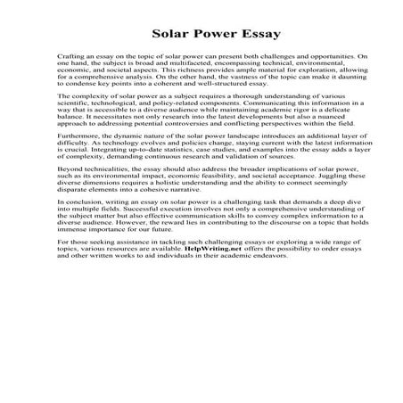Solar Power Essay. Texas A&M University-Corpus Christi | PDF