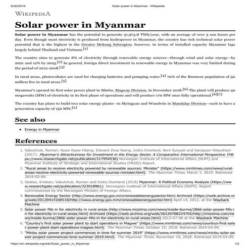 SOLAR POWER IN MYANMAR 2019 | PDF