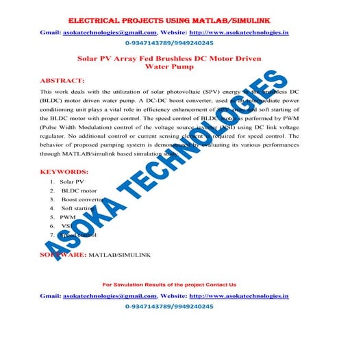 Solar pv array fed brushless dc motor driven water pump | PDF