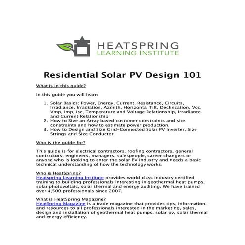 Heatspring Solar PV certificate | PDF