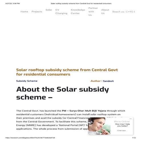Solar Rooftop Subsidy Scheme in India | EcoSoch | PDF