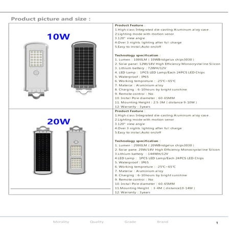 Solar street light datasheet | PDF