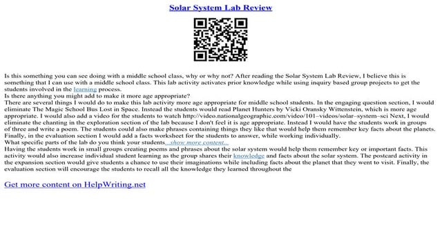 Solar System Lab Activities