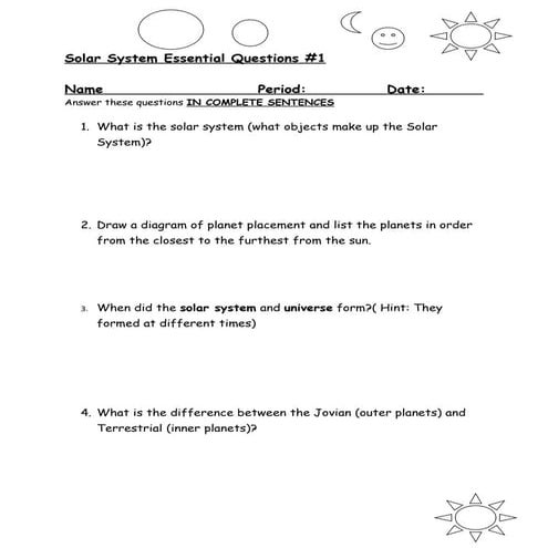 Solar system notes and essential questions | PDF | Space and Astronomy ...