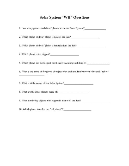 Questions About Our Solar System