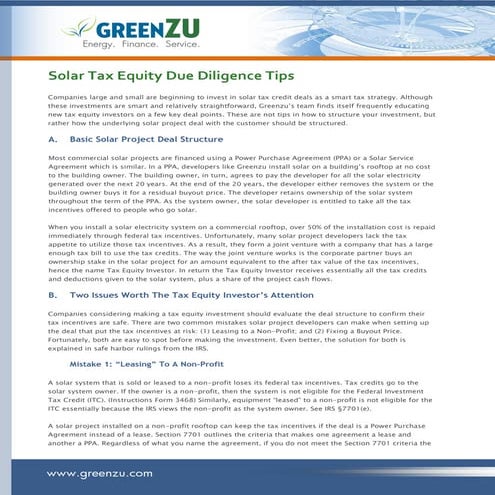 Solar Tax Equity Due Diligence Tips | PDF