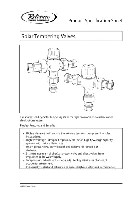 Ausimix Thermostatic Mixing Valve TMV2 & TMV3 - Spec Sheet | PDF