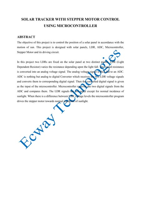 Solar Tracker With Stepper Motor Control Using Microcontroller Pdf
