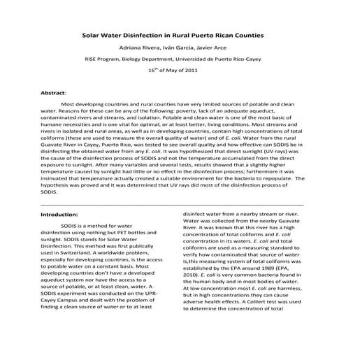 Solar water disinfection in rural puerto rican counties | PDF