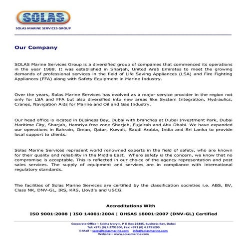 Solas marine services group company catalogue | PDF