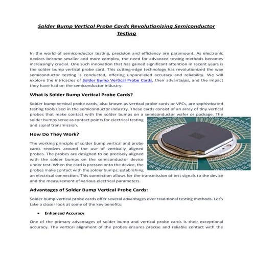 Solder Bump Vertical Probe Cards Revolutionizing Semiconductor Testing ...