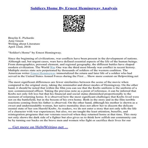 Soldiers Home By Ernest Hemingway Analysis | PDF