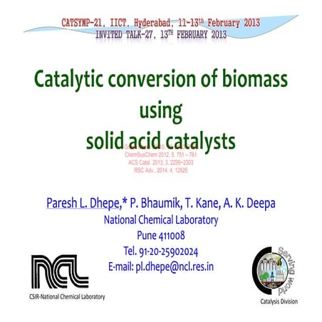 Catalytic Conversion of Biomass using Solid Acid Catalysts | PDF