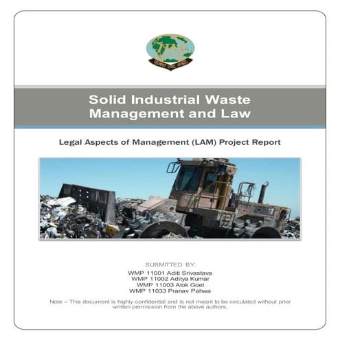 Solid industrial waste management & law - MBA project report | DOCX
