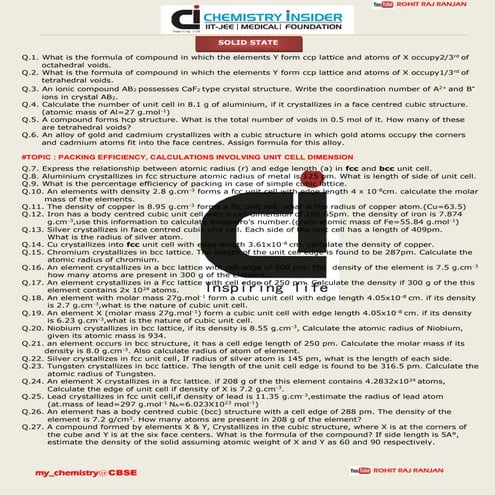 Solid state class 12 cbse 10 year pdf | PDF | Chemistry | Science