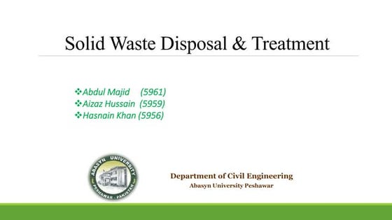 Solid waste disposal and treatment | PPT
