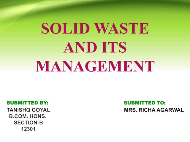 Waste management ppt | PPTX | Environmental Services Industry | Industries