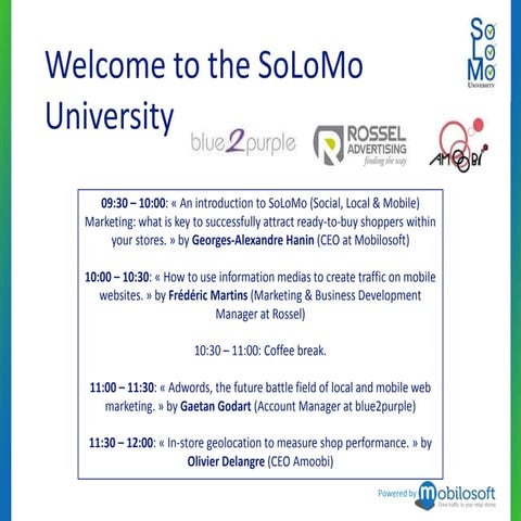 SoLoMo University by Mobilosoft - Conference 1 - 23/11/2012 | PPTX